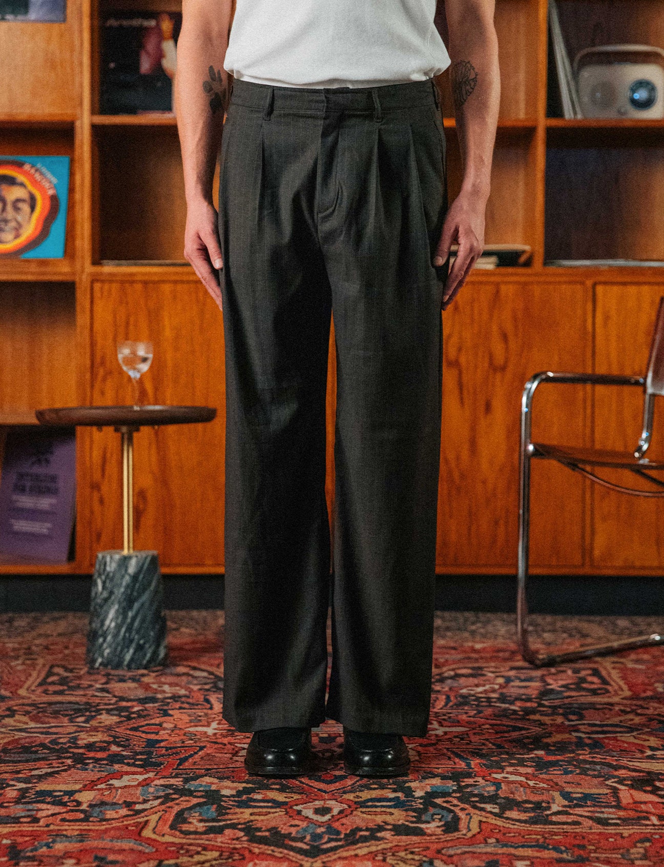 Gerard Pinstripe Trousers, Brown – 33mm